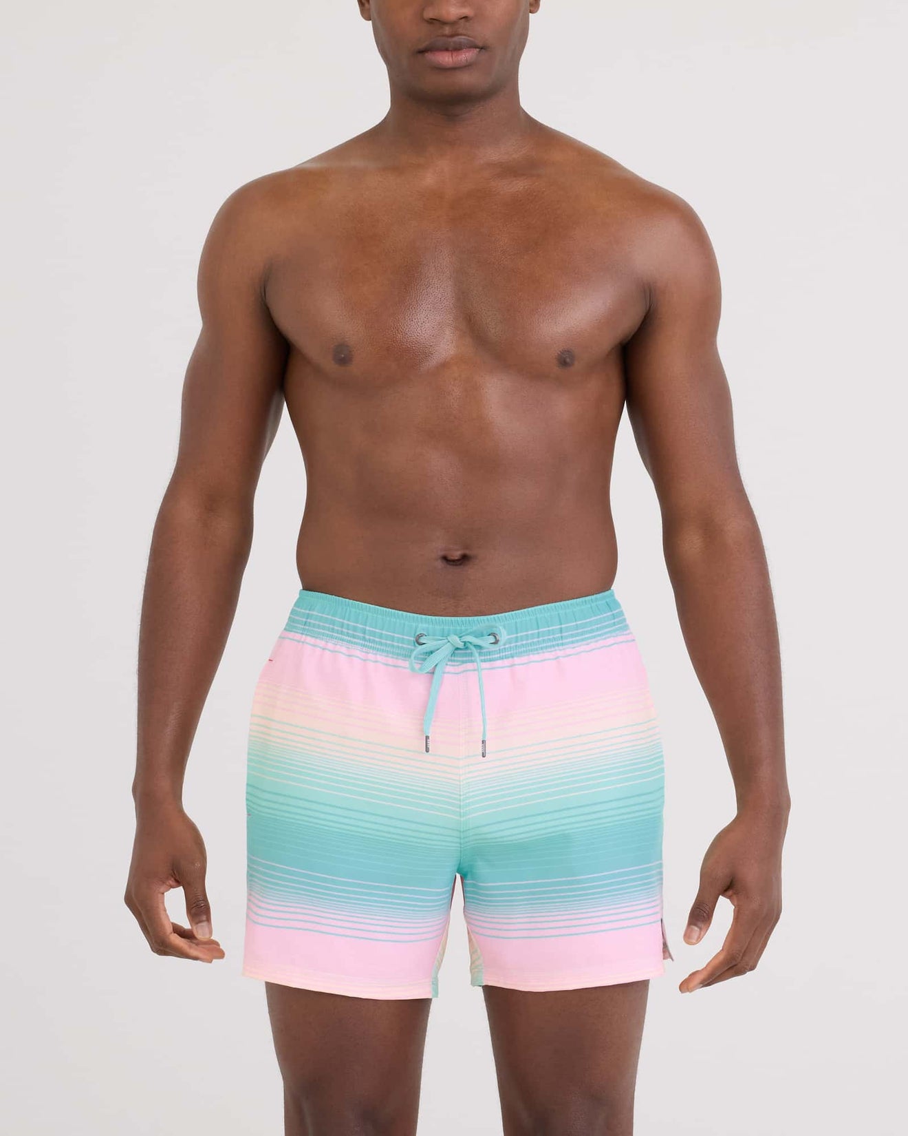 Oh Buoy 2N1 Stretch Swim Trunk - Hazy Stripe-Aqua | SAXX Underwear