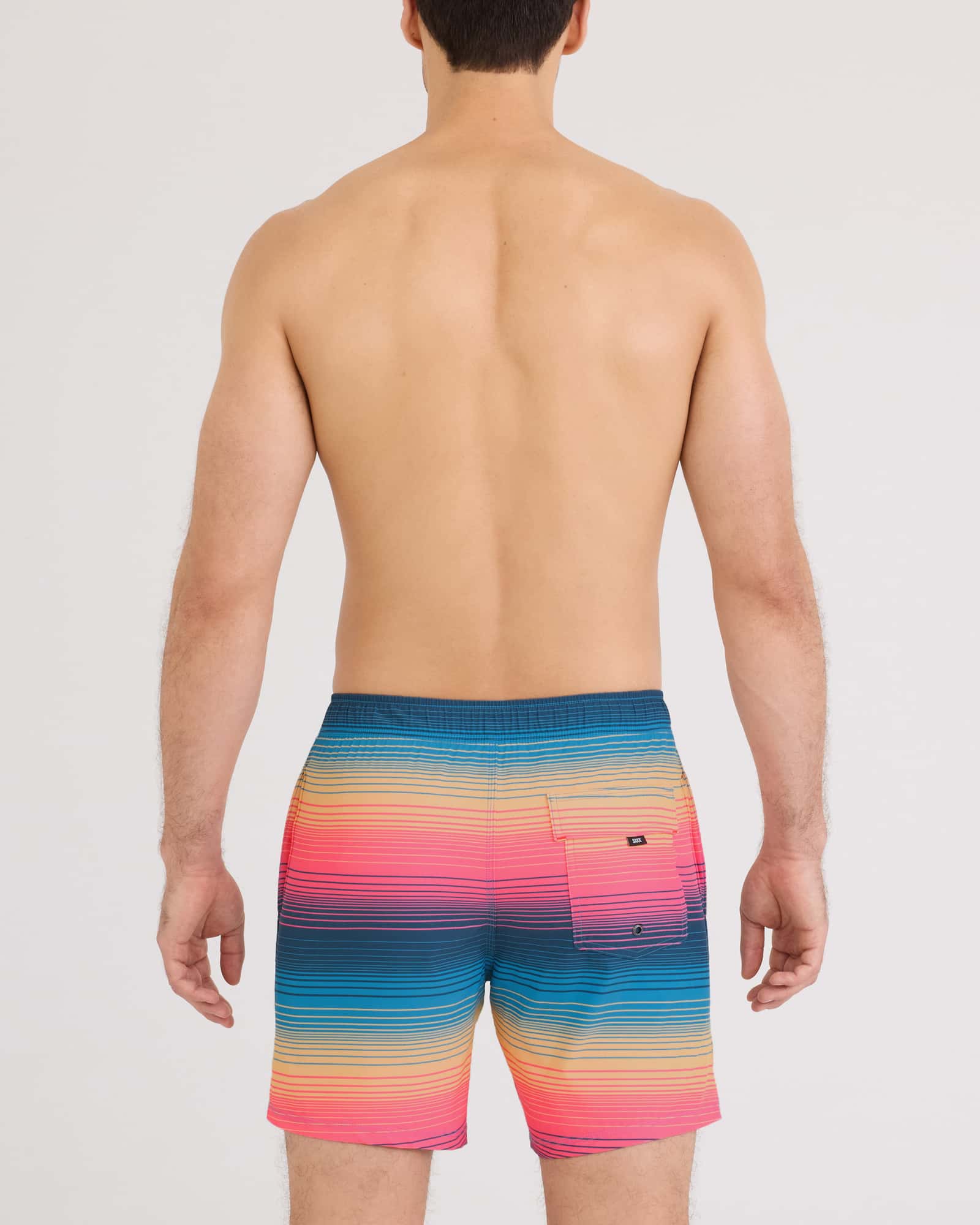 Oh Buoy 2N1 Stretch Swim Trunk - Hazy Stripe-Sunset | SAXX Underwear